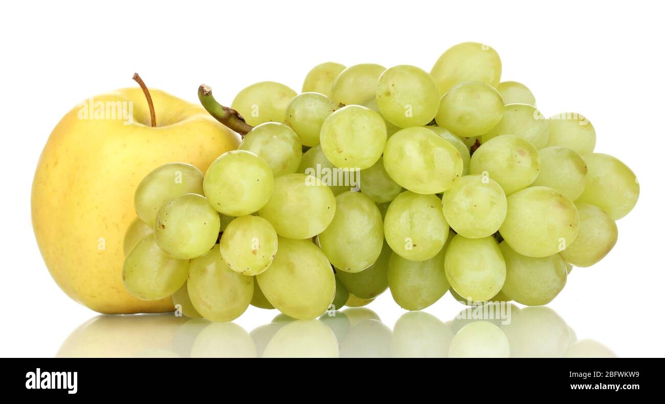 ripe sweet grapes and apple isolated on white Stock Photo - Alamy