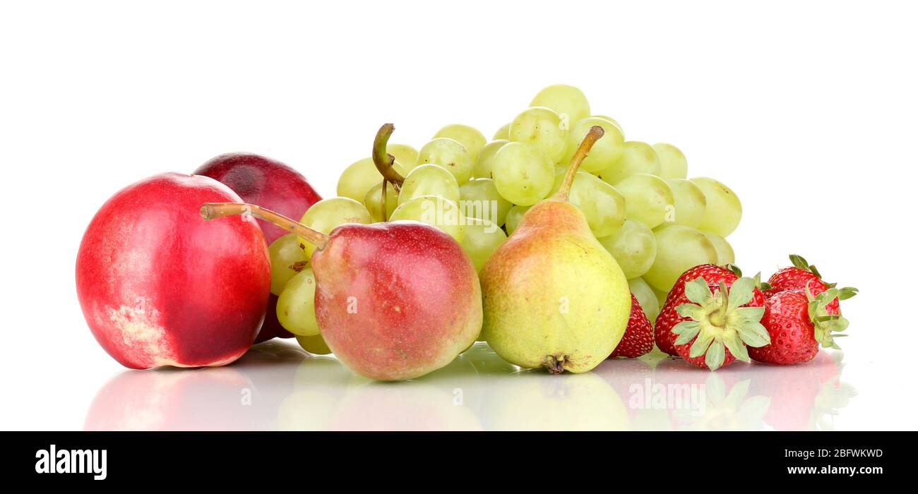 Mix of ripe sweet fruits and berries isolated on white Stock Photo - Alamy