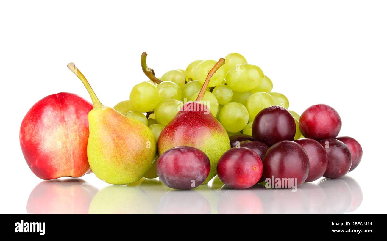 Mix of ripe sweet fruits and berries isolated on white Stock Photo - Alamy
