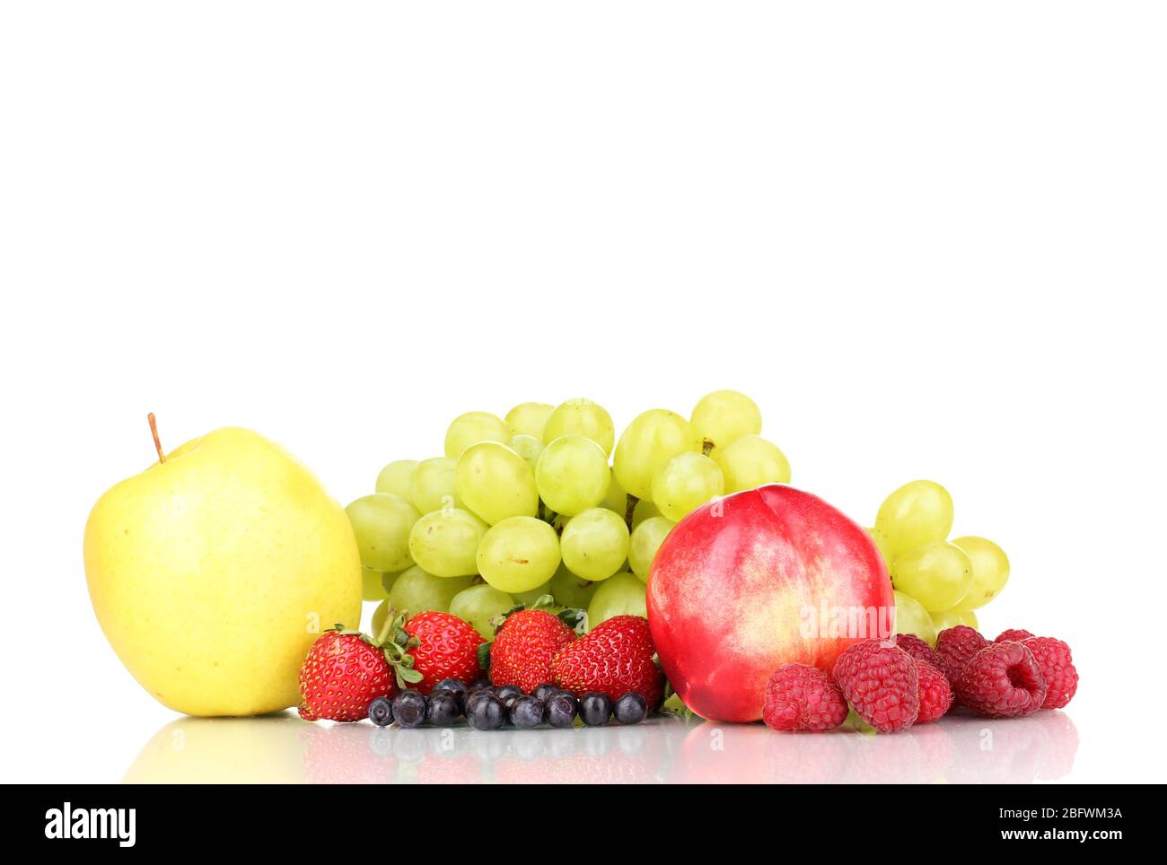 Mix of ripe sweet fruits and berries isolated on white Stock Photo - Alamy
