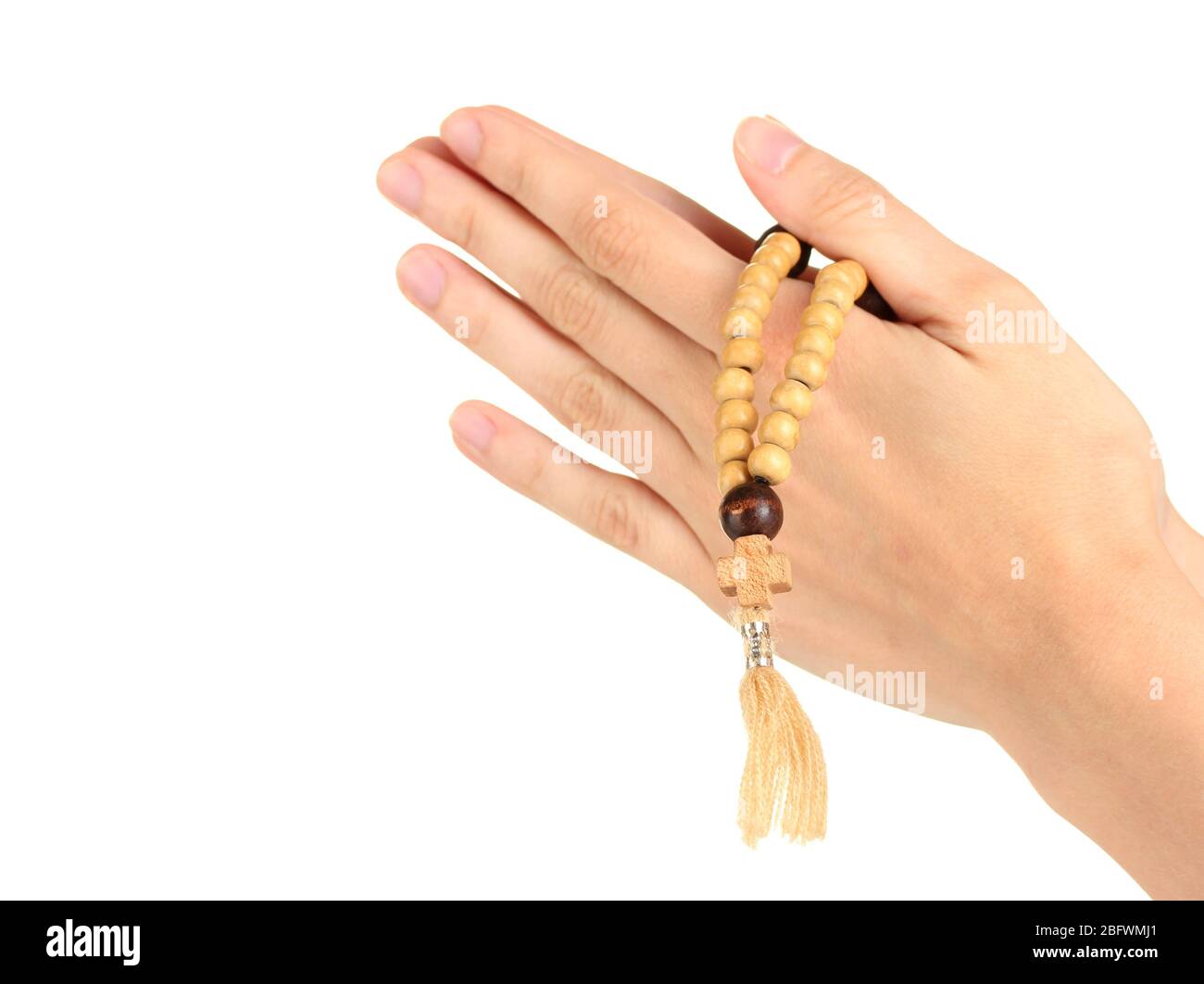 Hands in Prayer with Crucifix on white background close-up Stock Photo ...