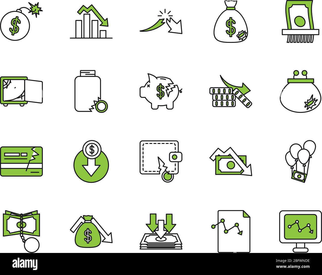 financial arrows and financial broke icon set over white background ...