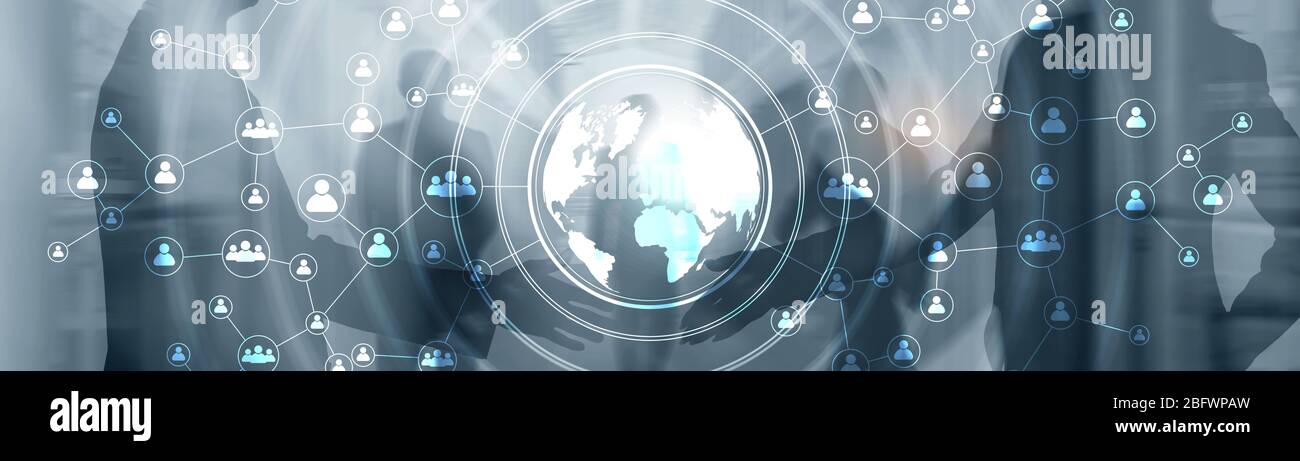 3D Globe Social Network Concept. Mixed Media Banner Stock Photo - Alamy