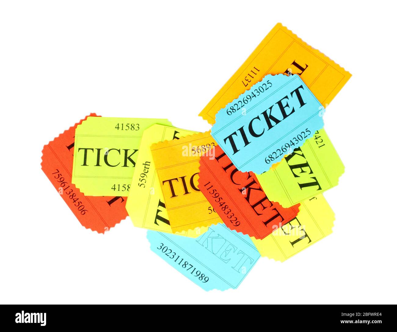 Colorful tickets isolated on white Stock Photo - Alamy