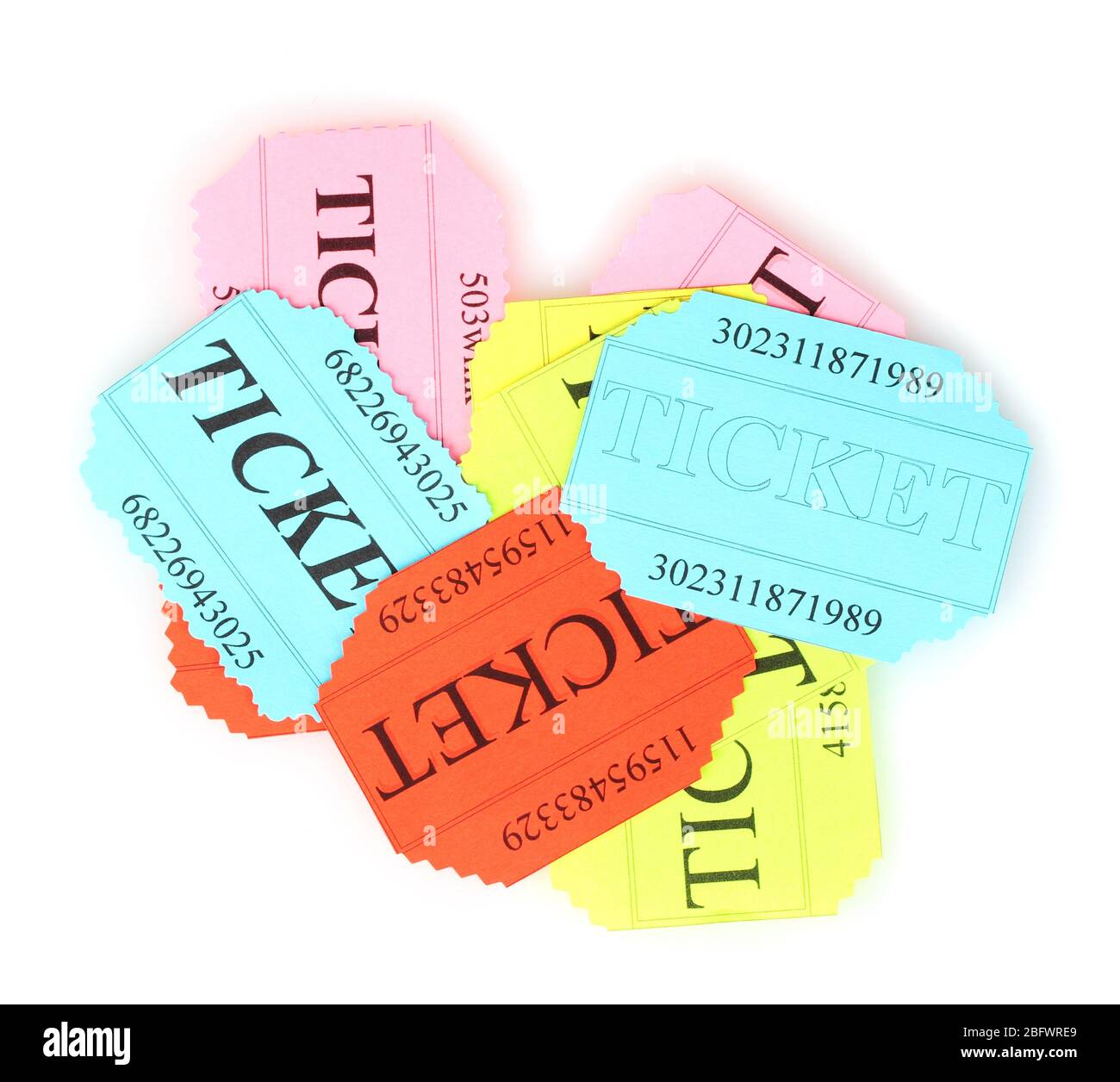 Colorful tickets isolated on white Stock Photo - Alamy
