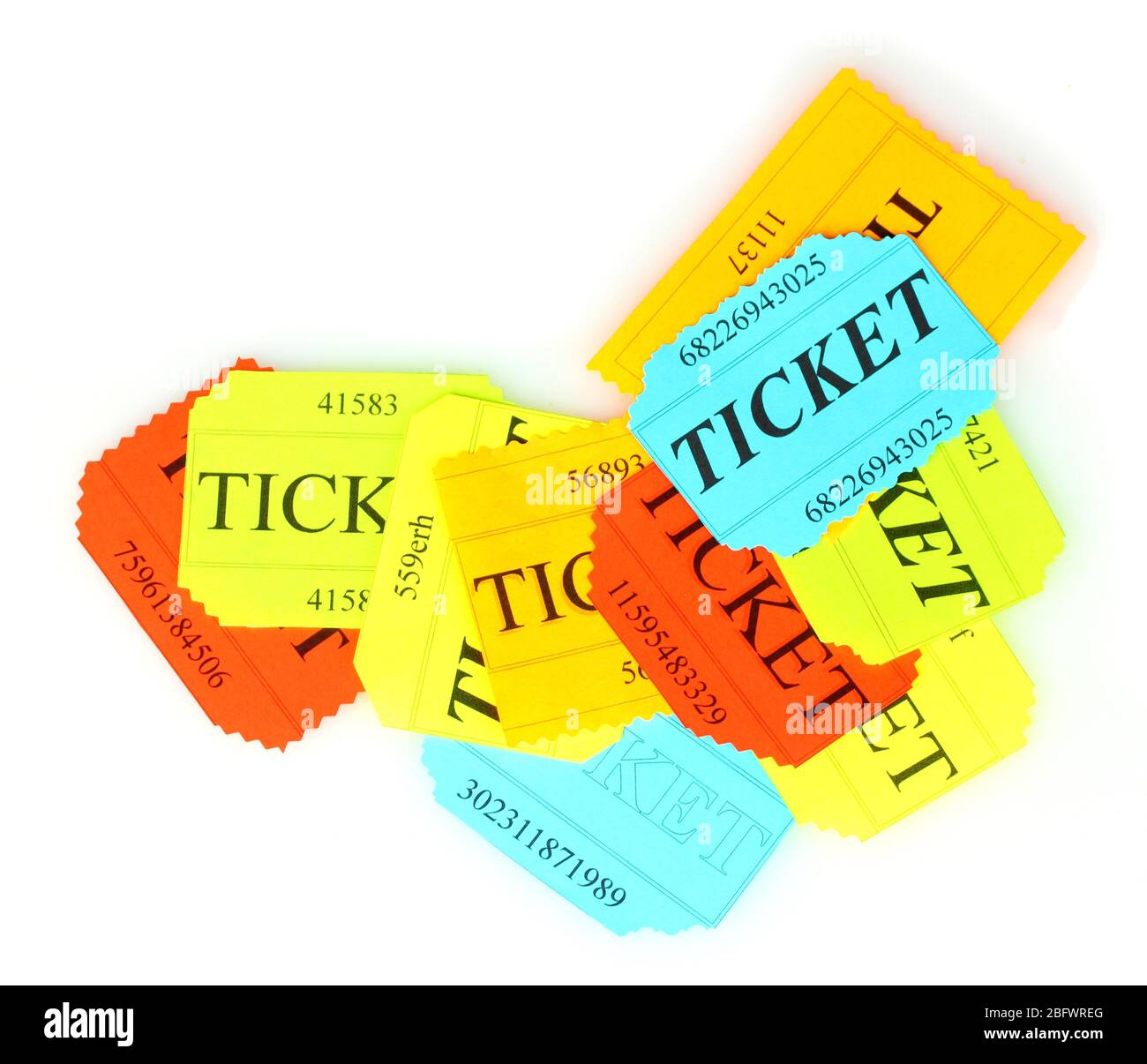 Colorful tickets isolated on white Stock Photo - Alamy