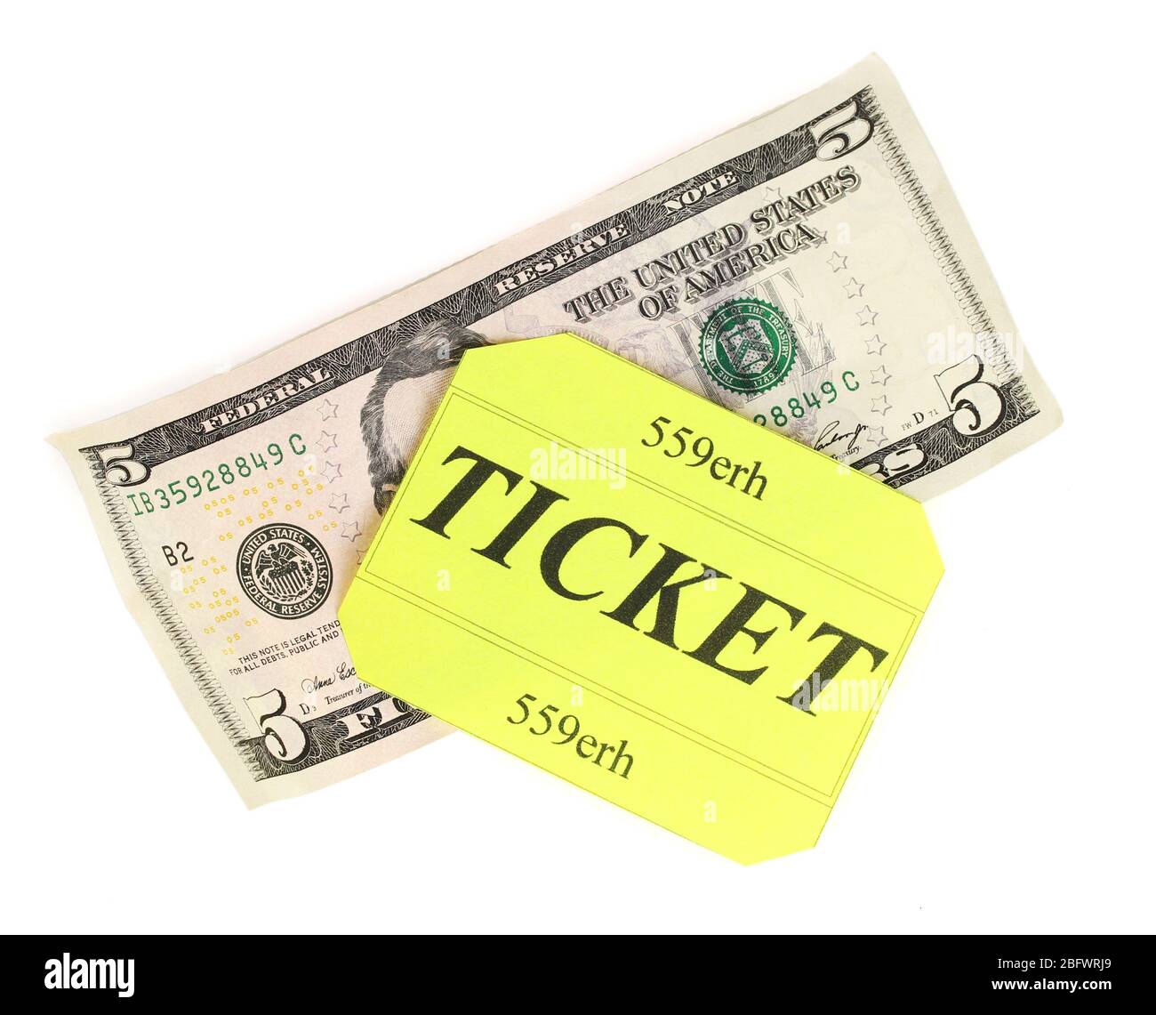 Colorful ticket with money isolated on white Stock Photo - Alamy