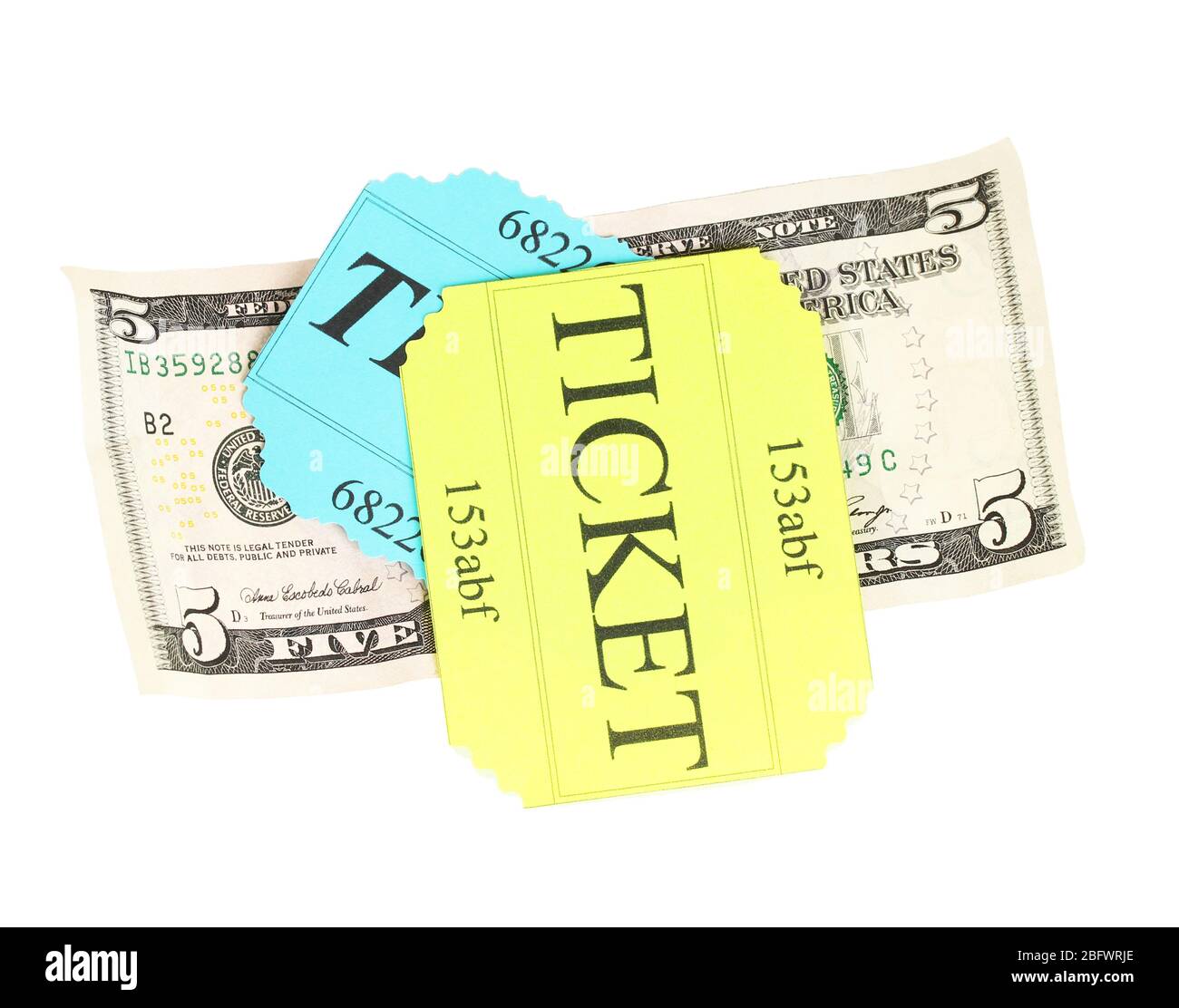 Colorful ticket with money isolated on white Stock Photo - Alamy