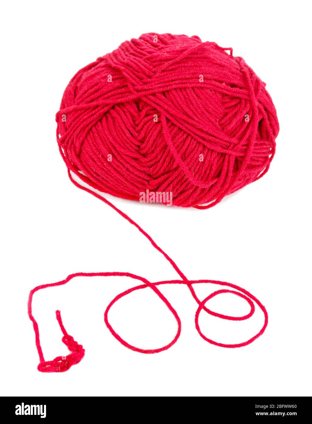 Red knitting yarn isolated on white Stock Photo - Alamy