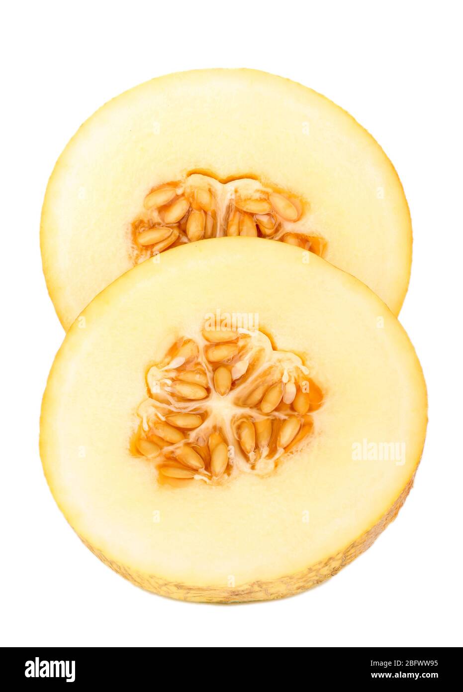 Cut ripe melon isolated on white Stock Photo - Alamy
