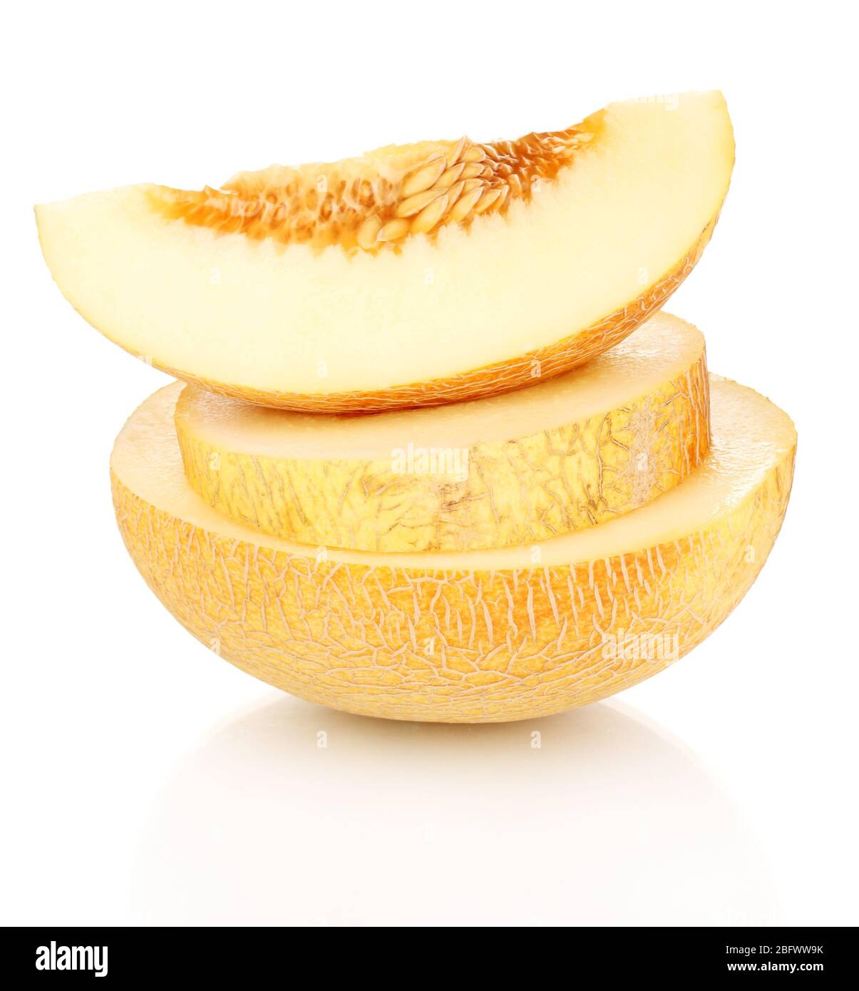 Cut ripe melons isolated on white Stock Photo - Alamy