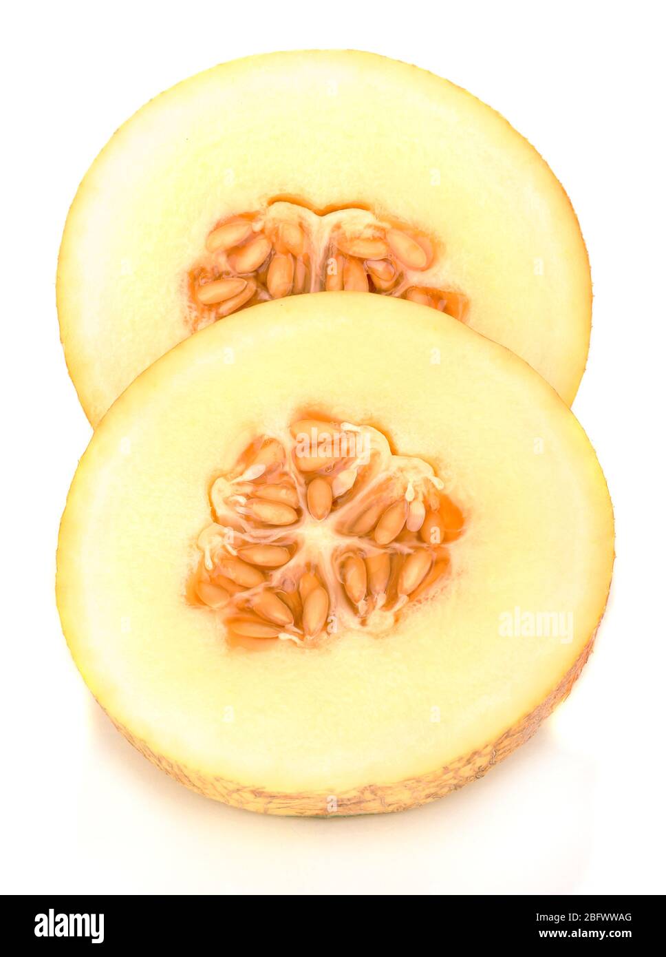 Cut ripe melon isolated on white Stock Photo - Alamy