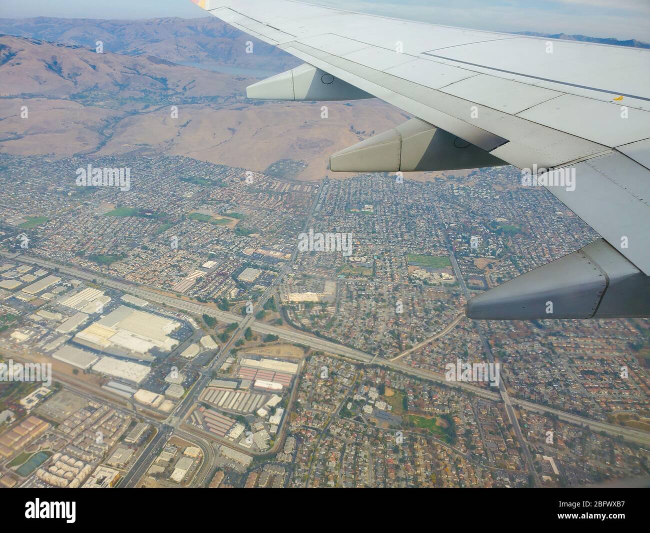 The view from an airplane window over a California town Stock Photo - Alamy
