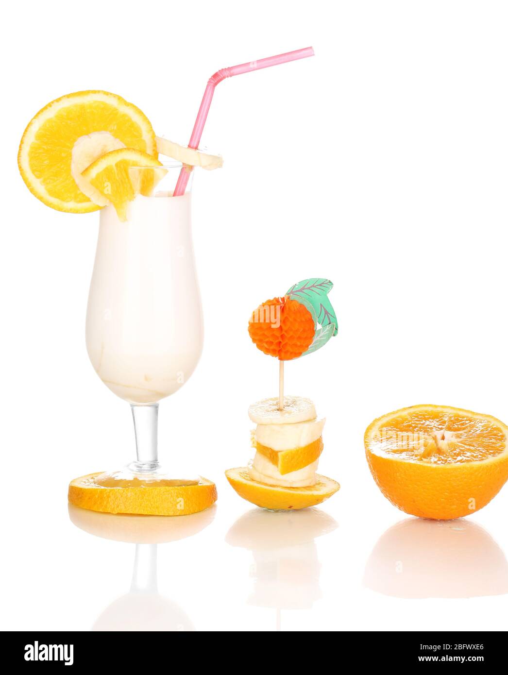 Delicious milk shake with fruit isolated on white Stock Photo - Alamy