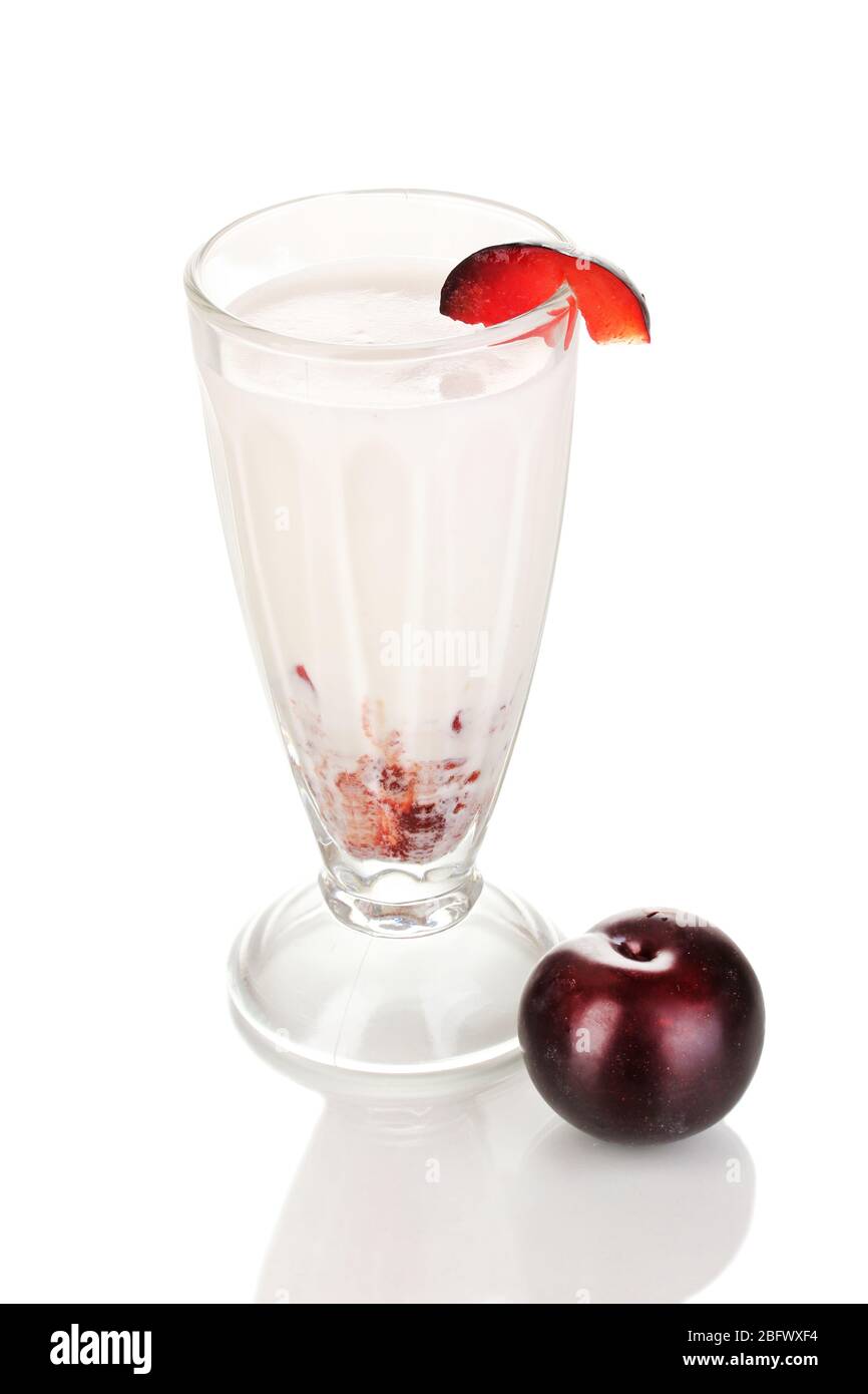 Delicious milk shake with fruit isolated on white Stock Photo - Alamy