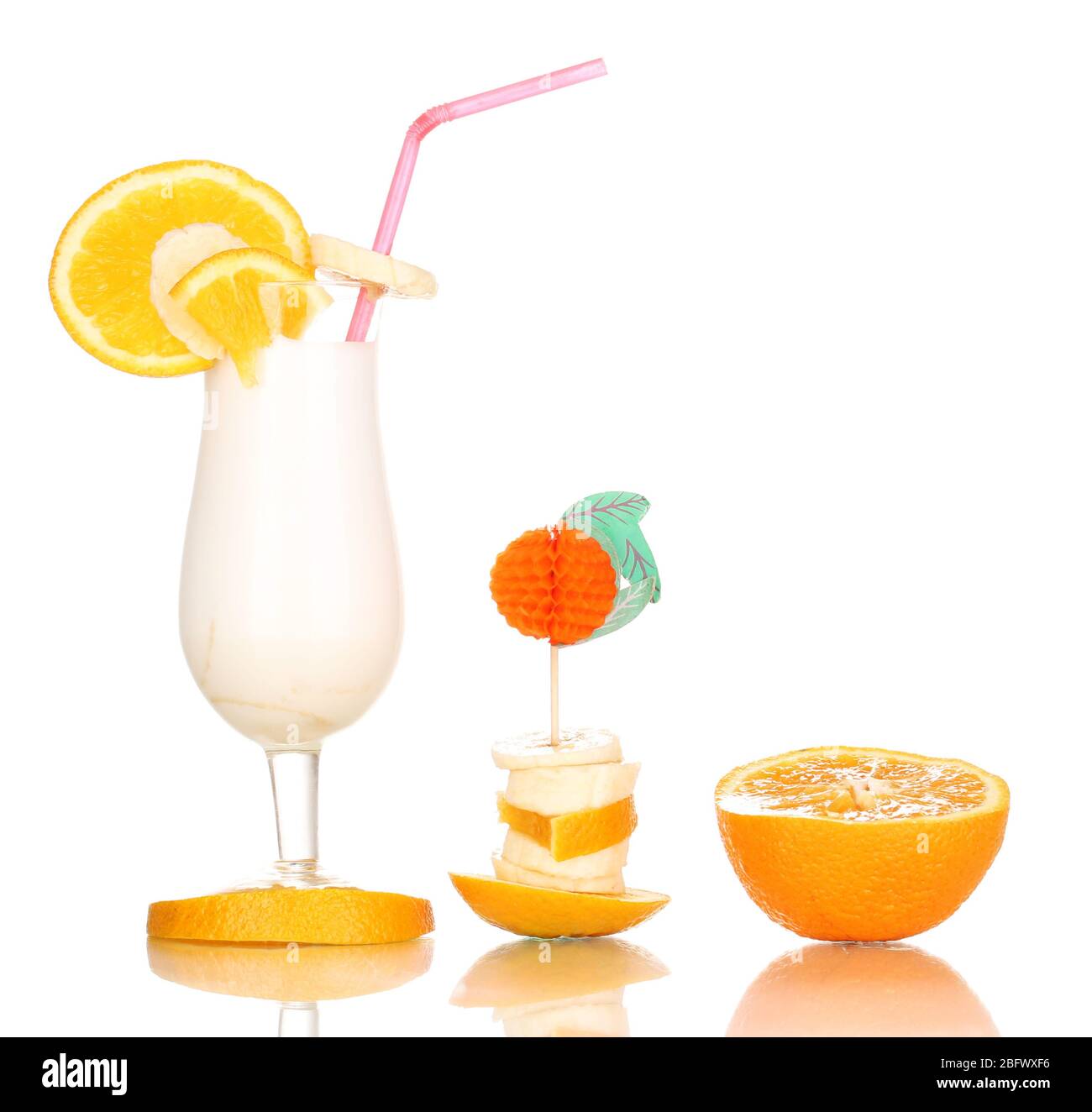 Delicious milk shake with fruit isolated on white Stock Photo - Alamy