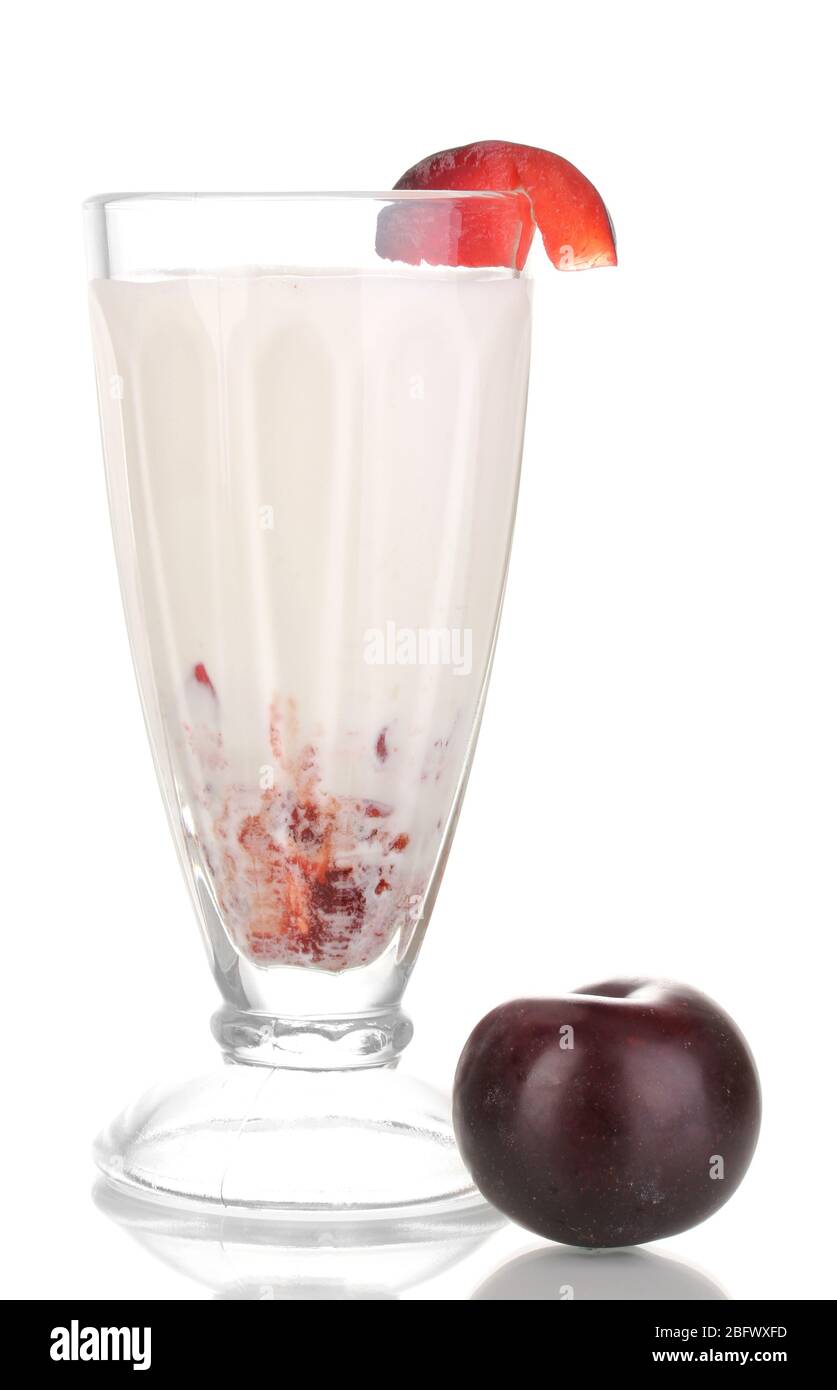 Delicious milk shake with fruit isolated on white Stock Photo - Alamy