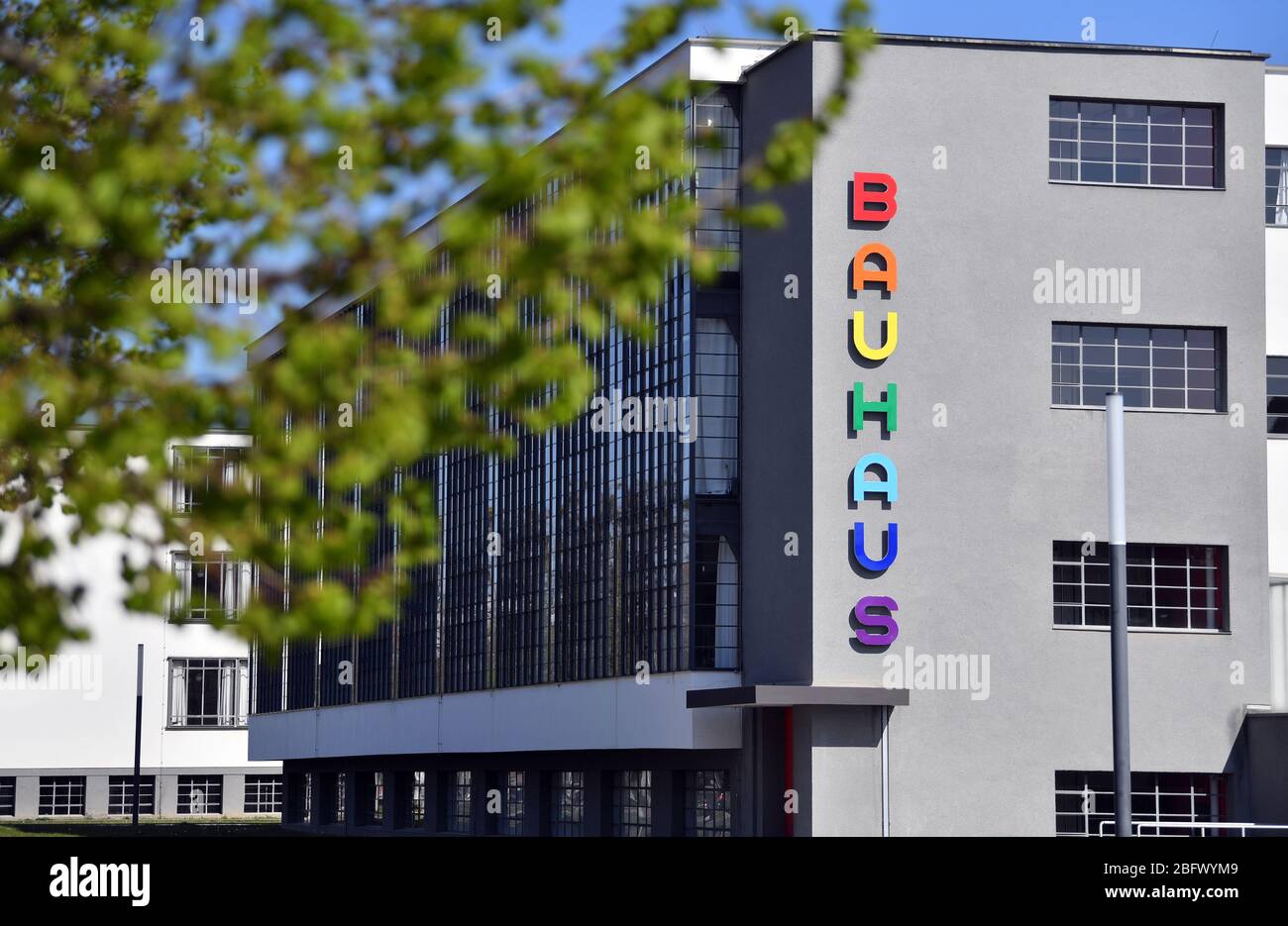 Dessau, Germany. 18th Apr, 2020. View of the historic Bauhaus building ...