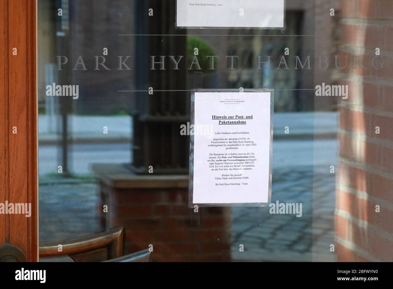 Hamburg, Germany. 18th Apr, 2020. The entrance to the luxury hotel Park ...