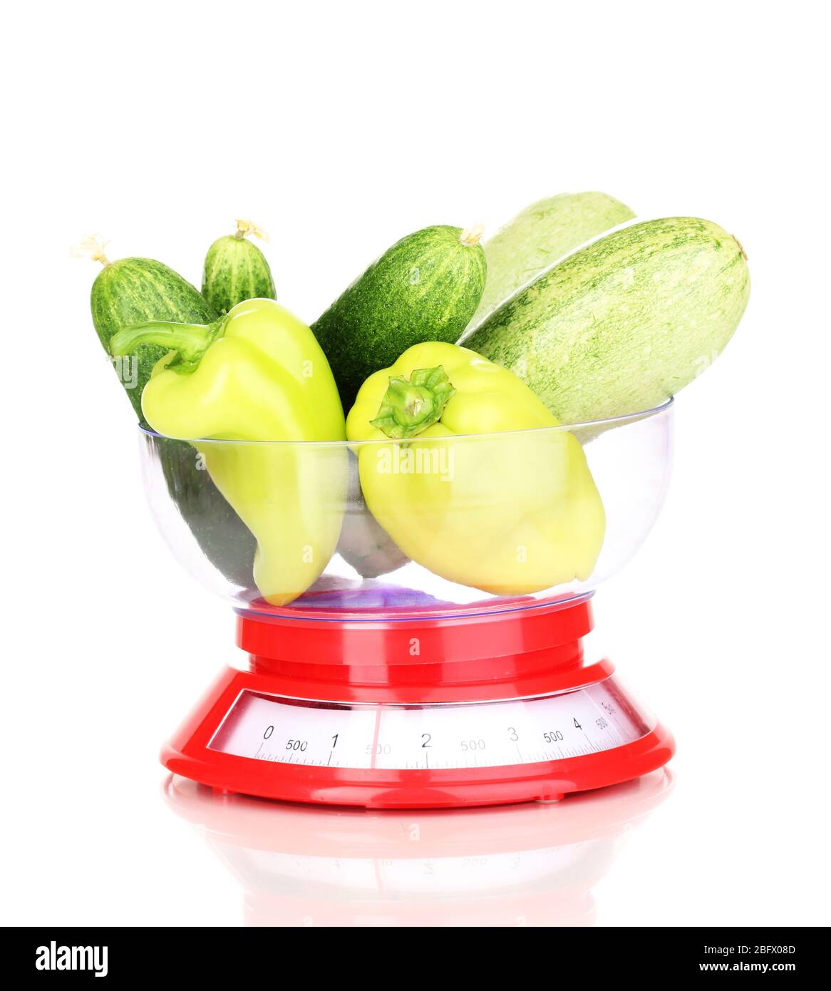 fresh green vegetables in scales isolated on white Stock Photo - Alamy