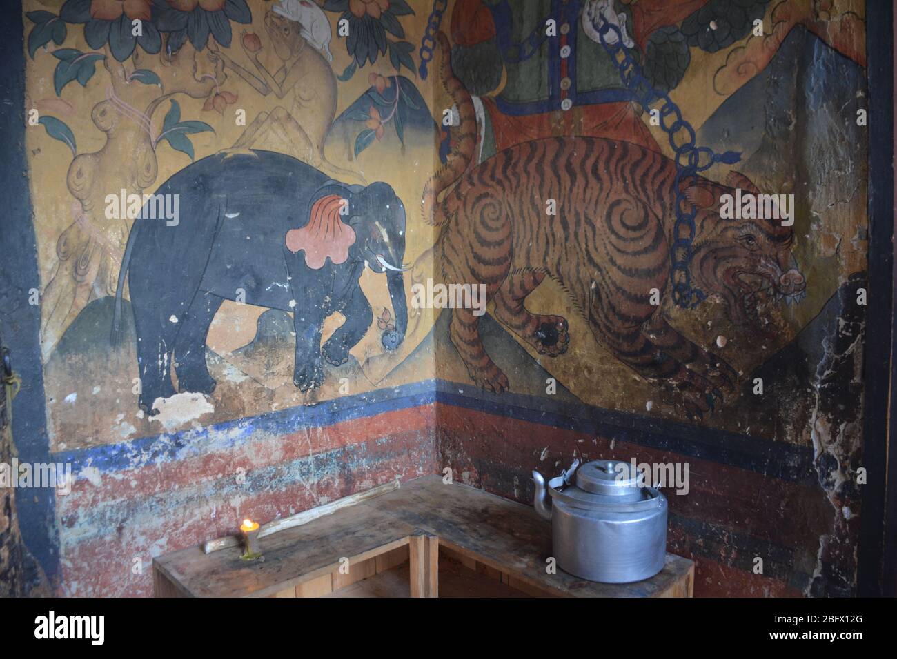 Wall art at Bhutan's oldest monastery, Jambey Lhakhang in Bumthang ...