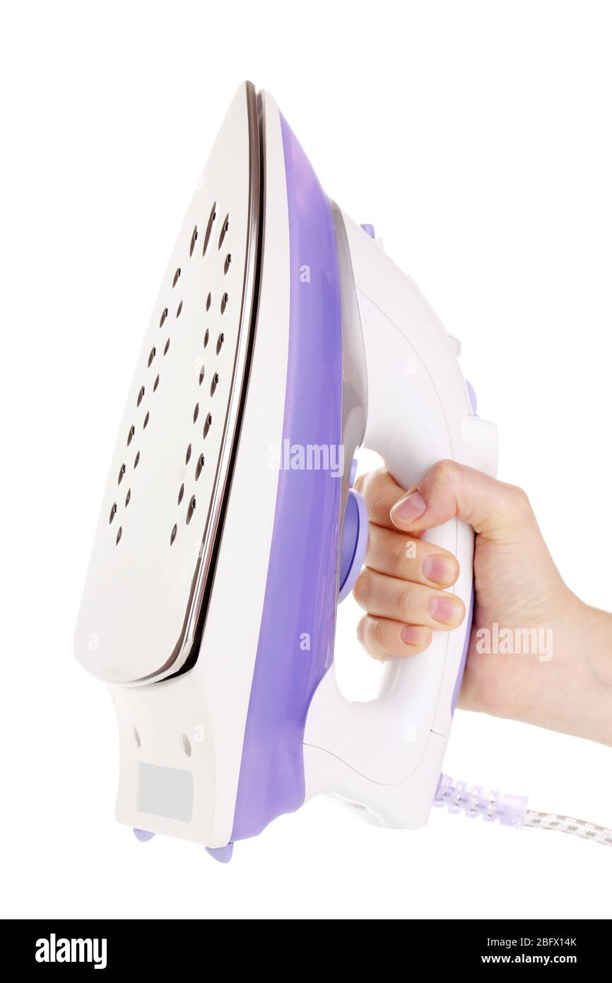 iron in hand isolated on white Stock Photo - Alamy