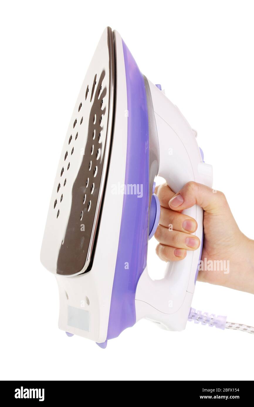 iron in hand isolated on white Stock Photo - Alamy