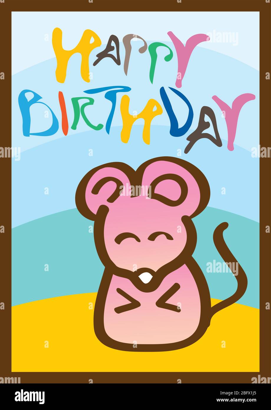 Happy birthday card with a cute little mouse. Ideal for children Stock ...