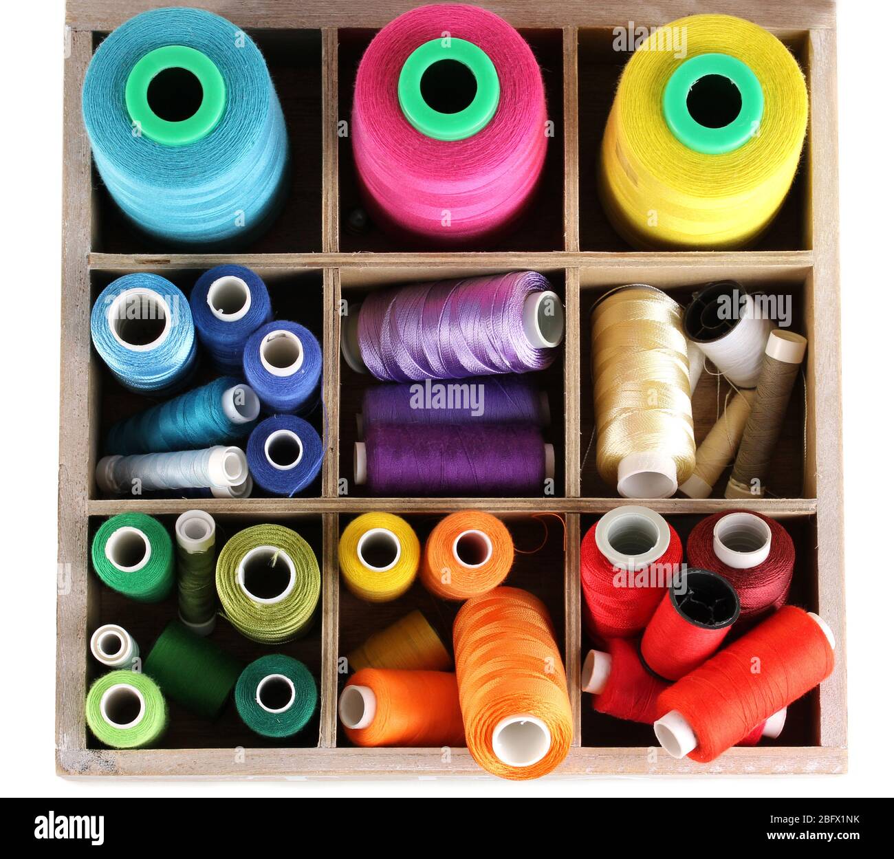 thread and material for handicrafts in box isolated on white Stock ...