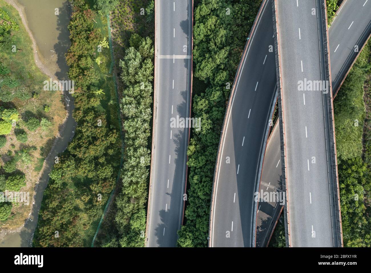 Aerial view of empty highway and overpass Stock Photo - Alamy