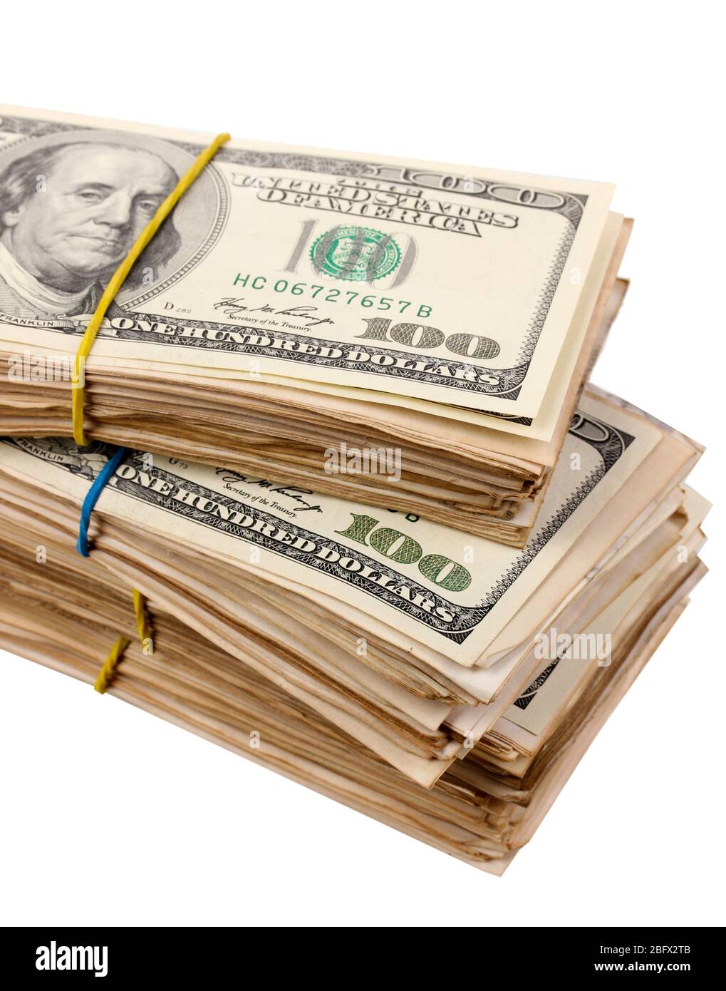 Stack of one hundred dollars banknotes close-up isolated on white Stock ...