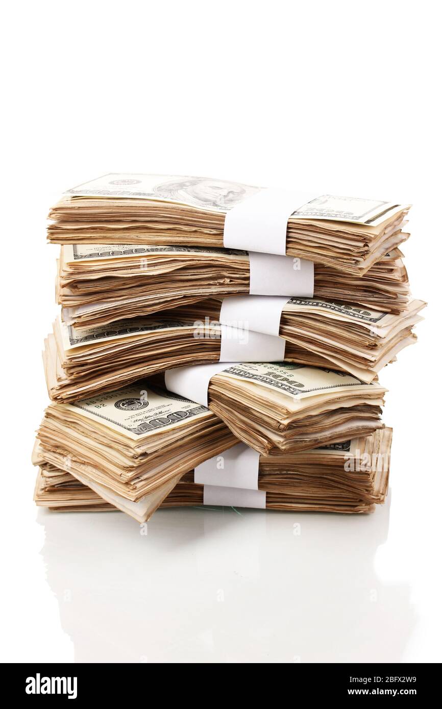 Stack of one hundred dollars banknotes close-up isolated on white Stock ...