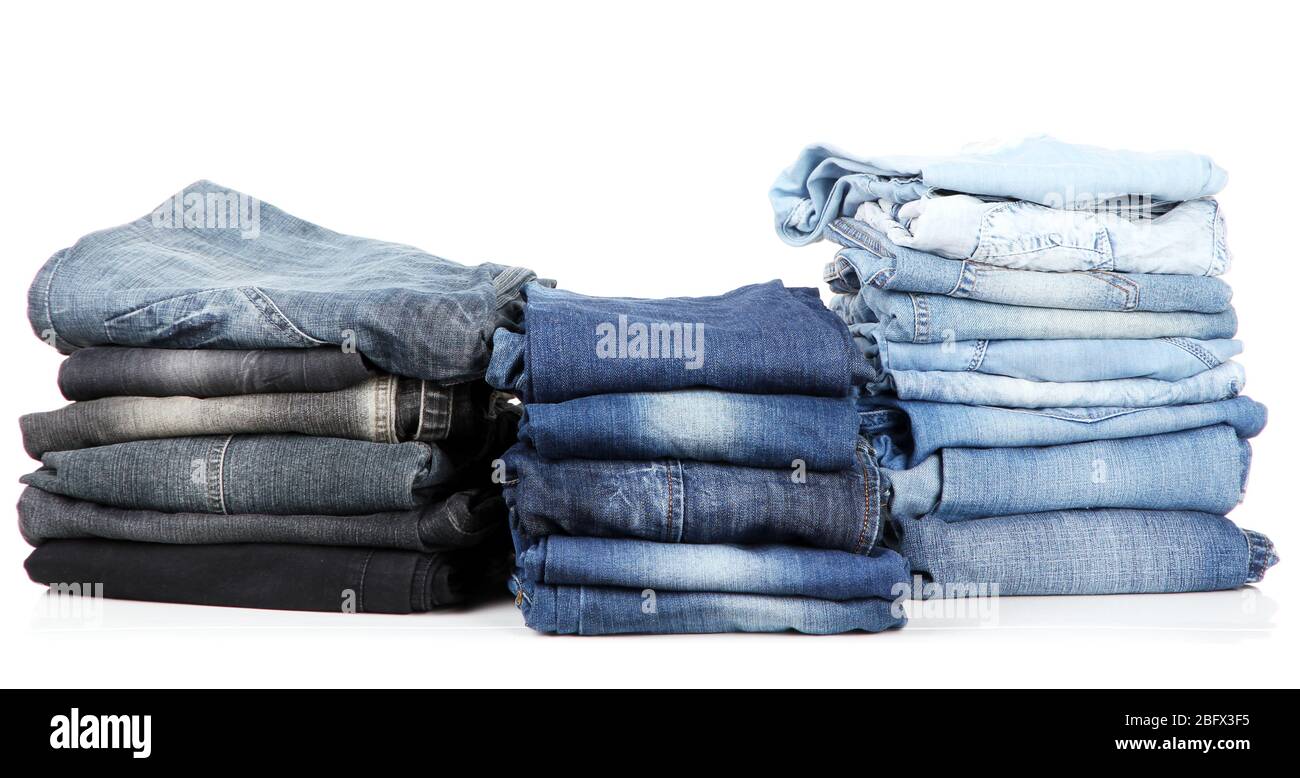 Denim fabric piles hi-res stock photography and images - Alamy