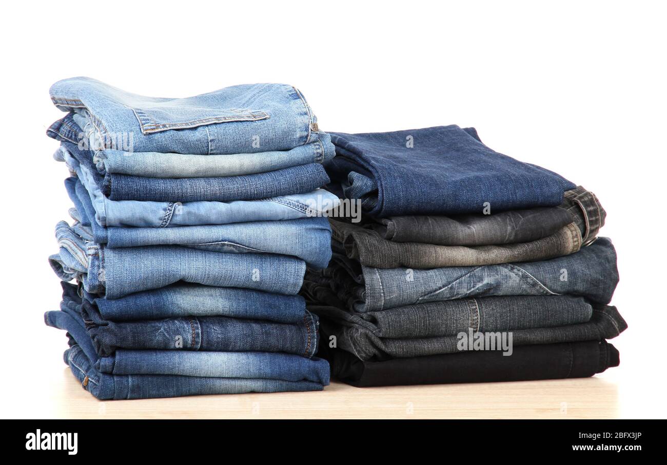 Denim fabric piles hi-res stock photography and images - Alamy