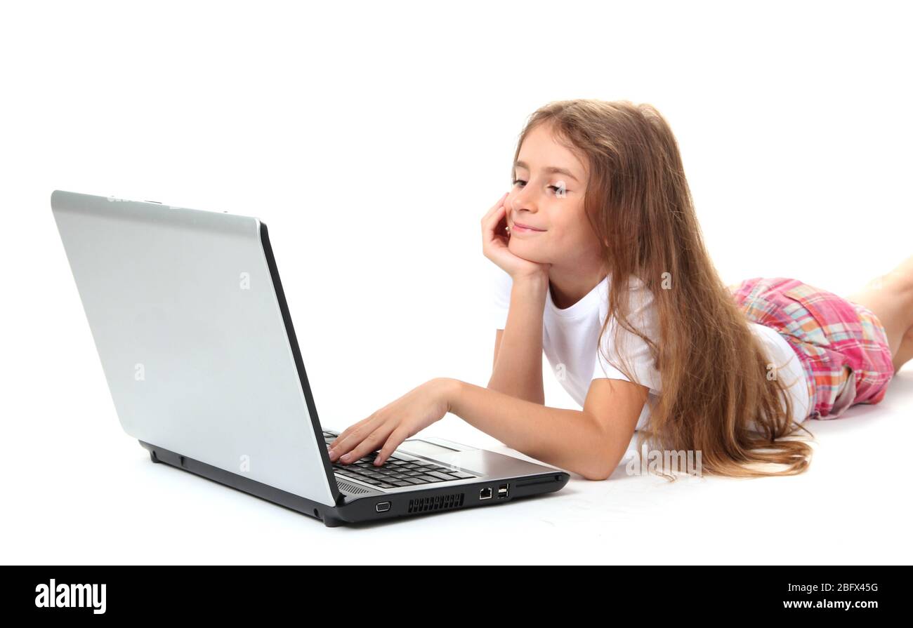 beautiful girl with laptop isolated on white Stock Photo - Alamy