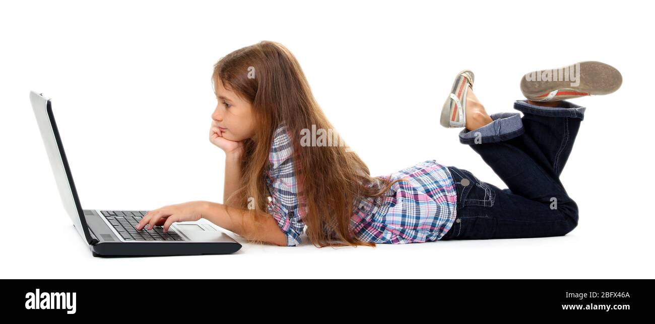 beautiful girl with laptop isolated on white Stock Photo - Alamy