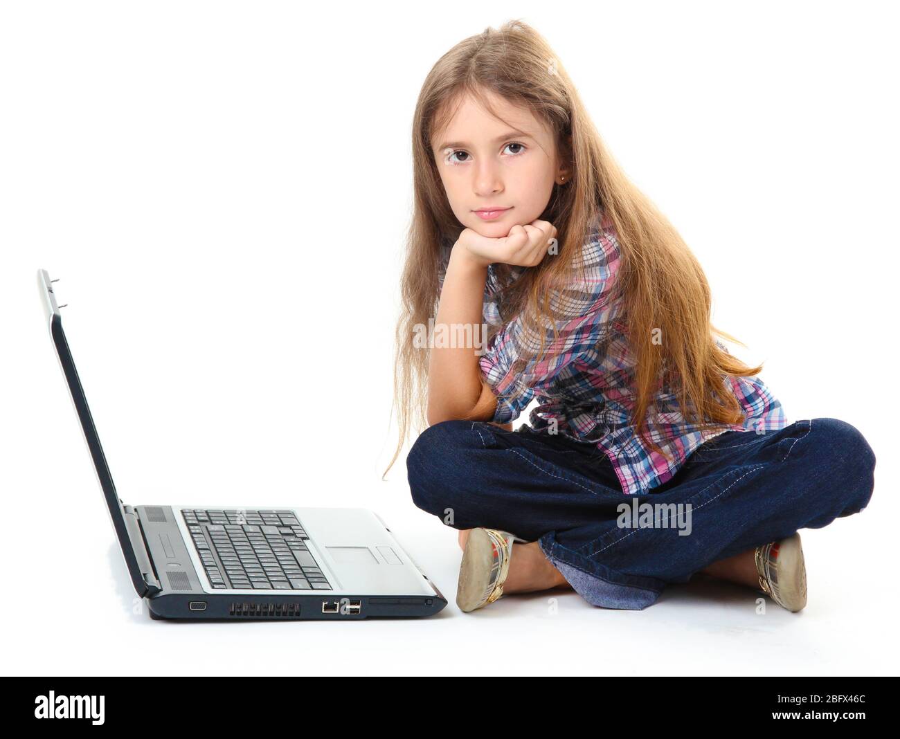 beautiful girl with laptop isolated on white Stock Photo - Alamy