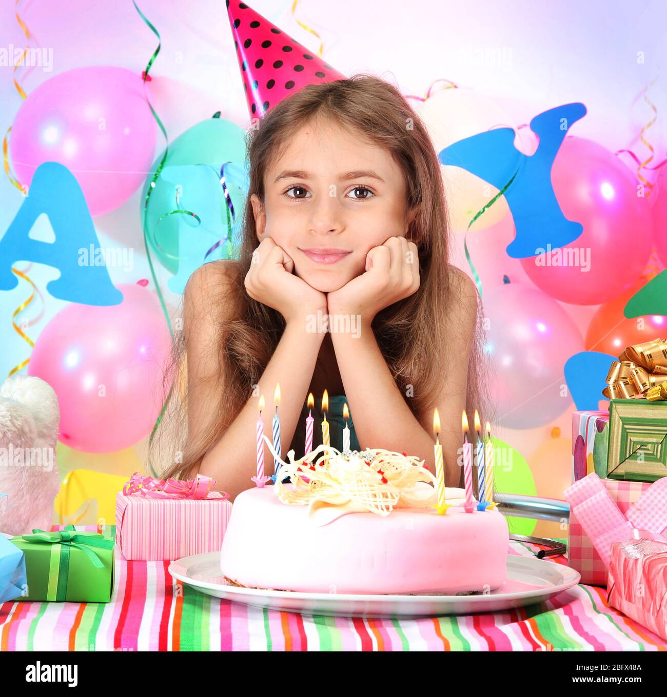 Little beautiful girl celebrate her birthday Stock Photo - Alamy