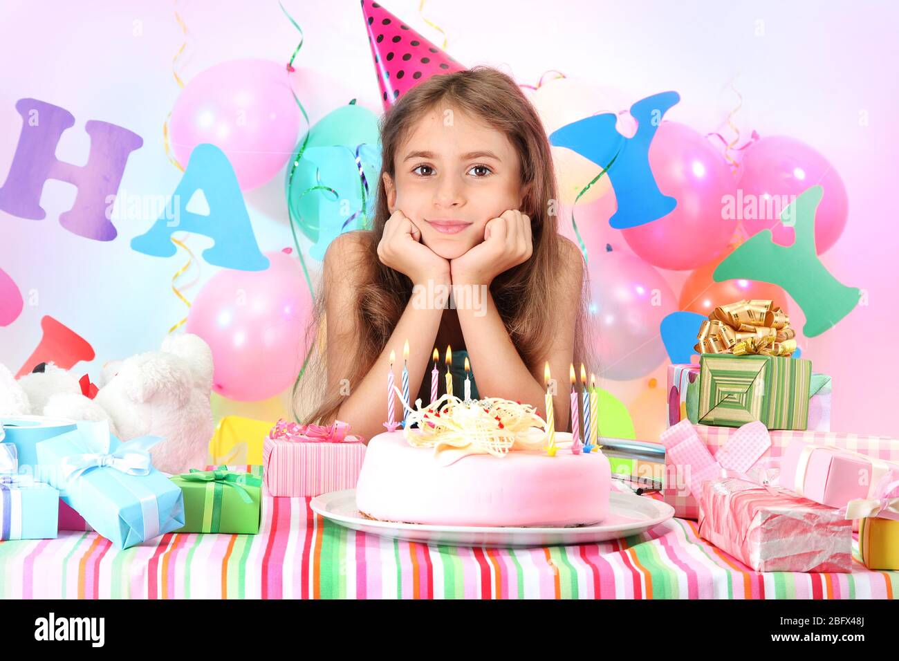 Little beautiful girl celebrate her birthday Stock Photo - Alamy