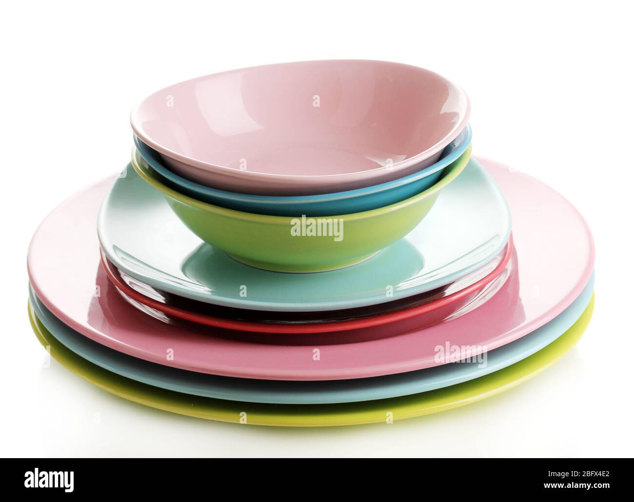 Colorful plates isolated on white Stock Photo - Alamy