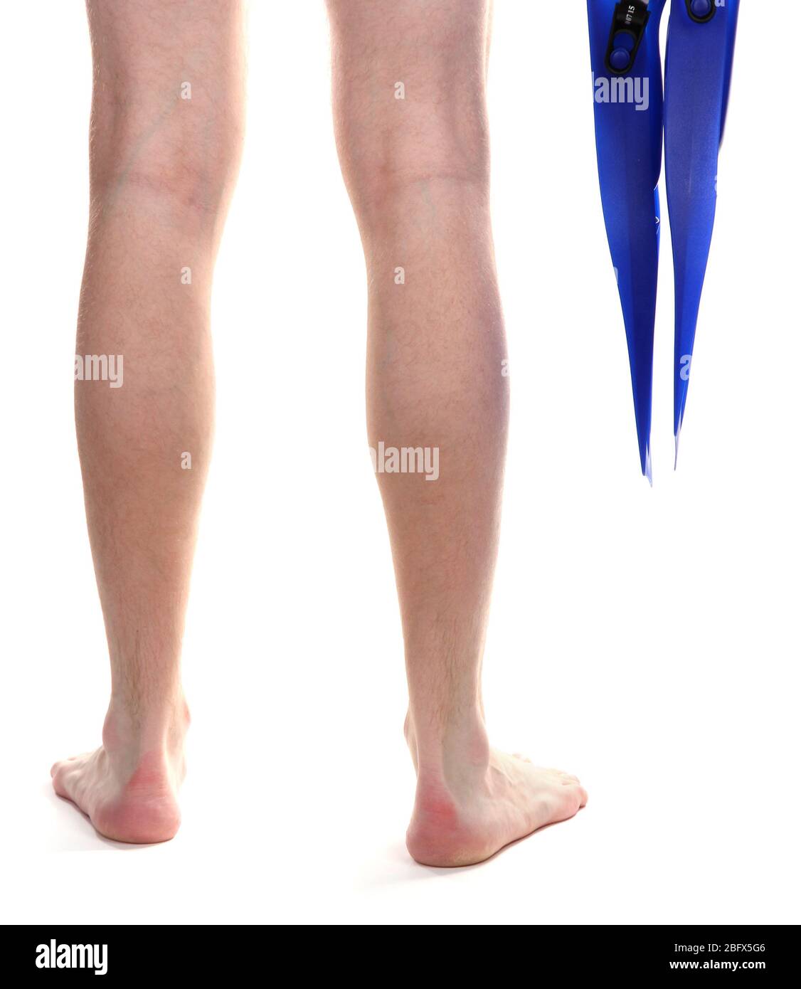 man legs and flippers isolated on white Stock Photo - Alamy