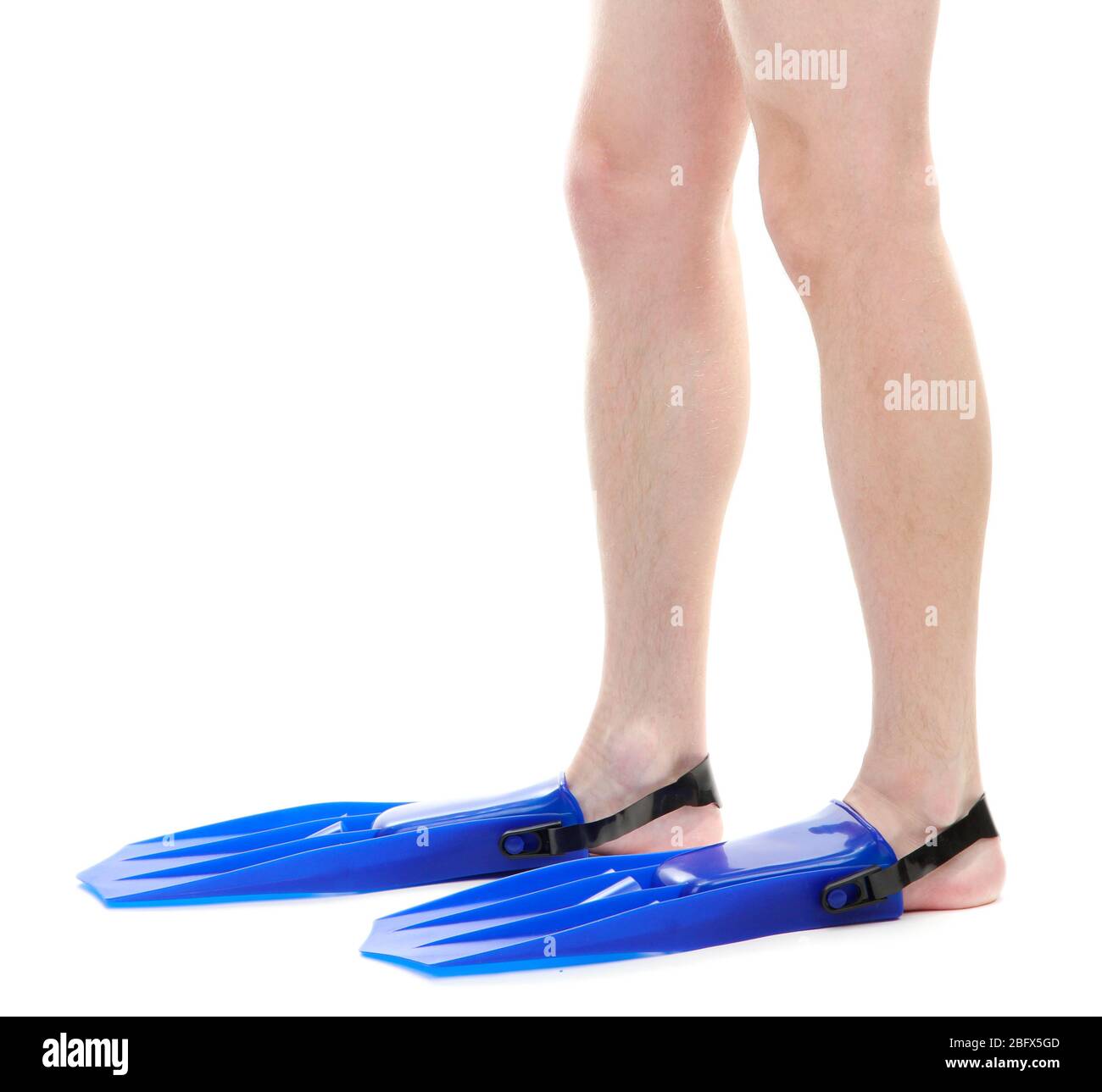 man legs in flippers isolated on white Stock Photo - Alamy