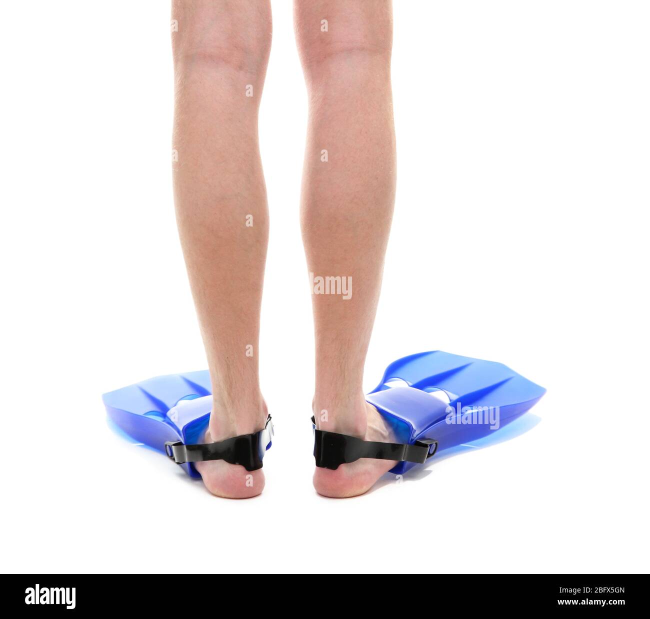 man legs in flippers isolated on white Stock Photo - Alamy