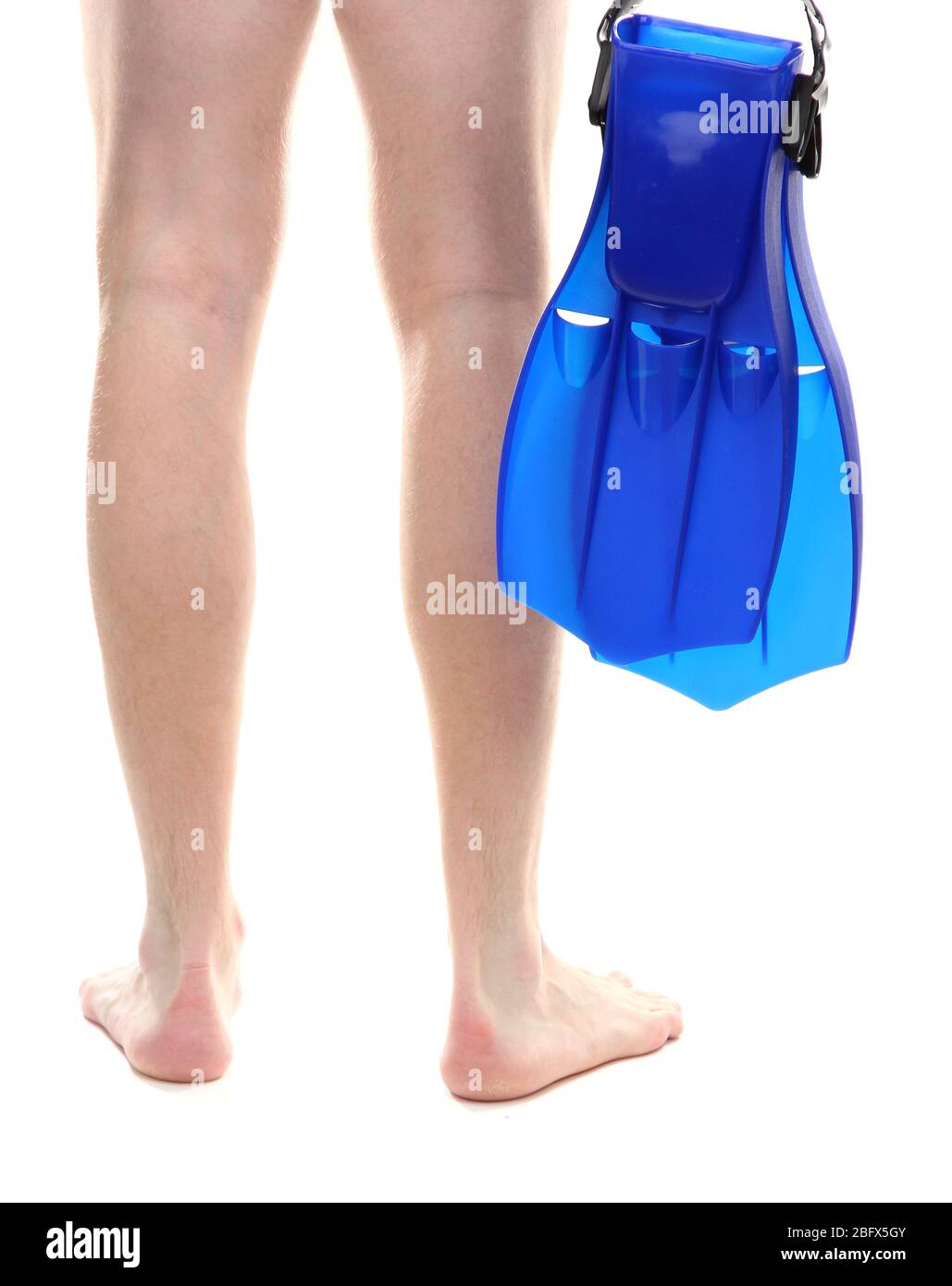 man legs and flippers isolated on white Stock Photo - Alamy