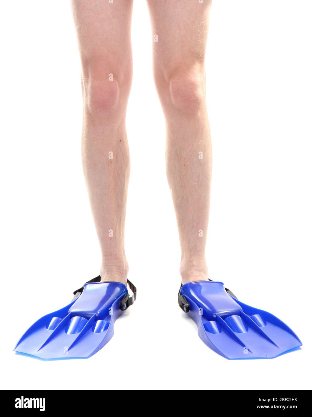 man legs in flippers isolated on white Stock Photo - Alamy