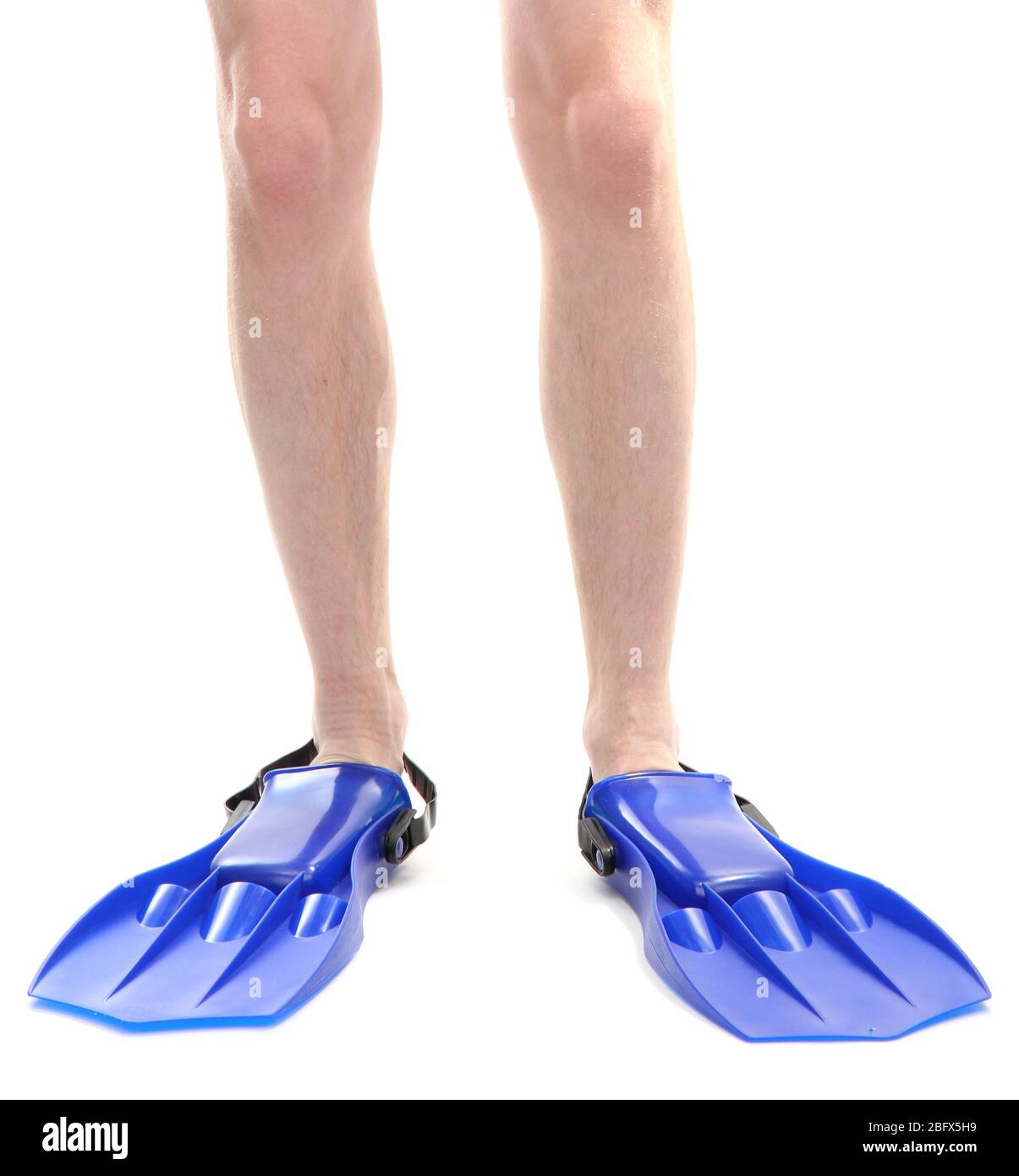 man legs in flippers isolated on white Stock Photo - Alamy