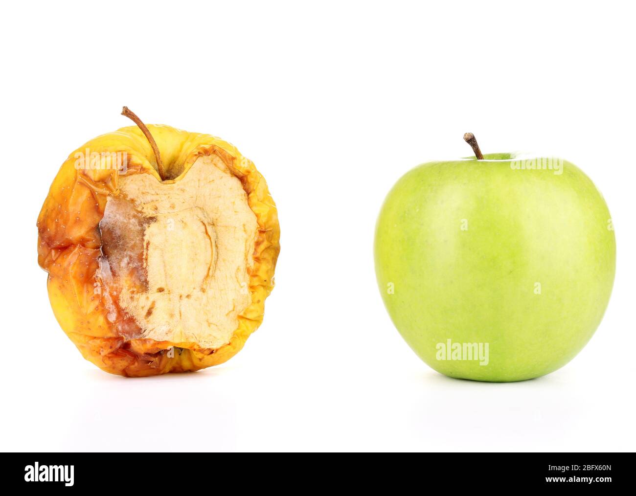 rotten apple and fresh apple as concept of skin problems, isolated on ...