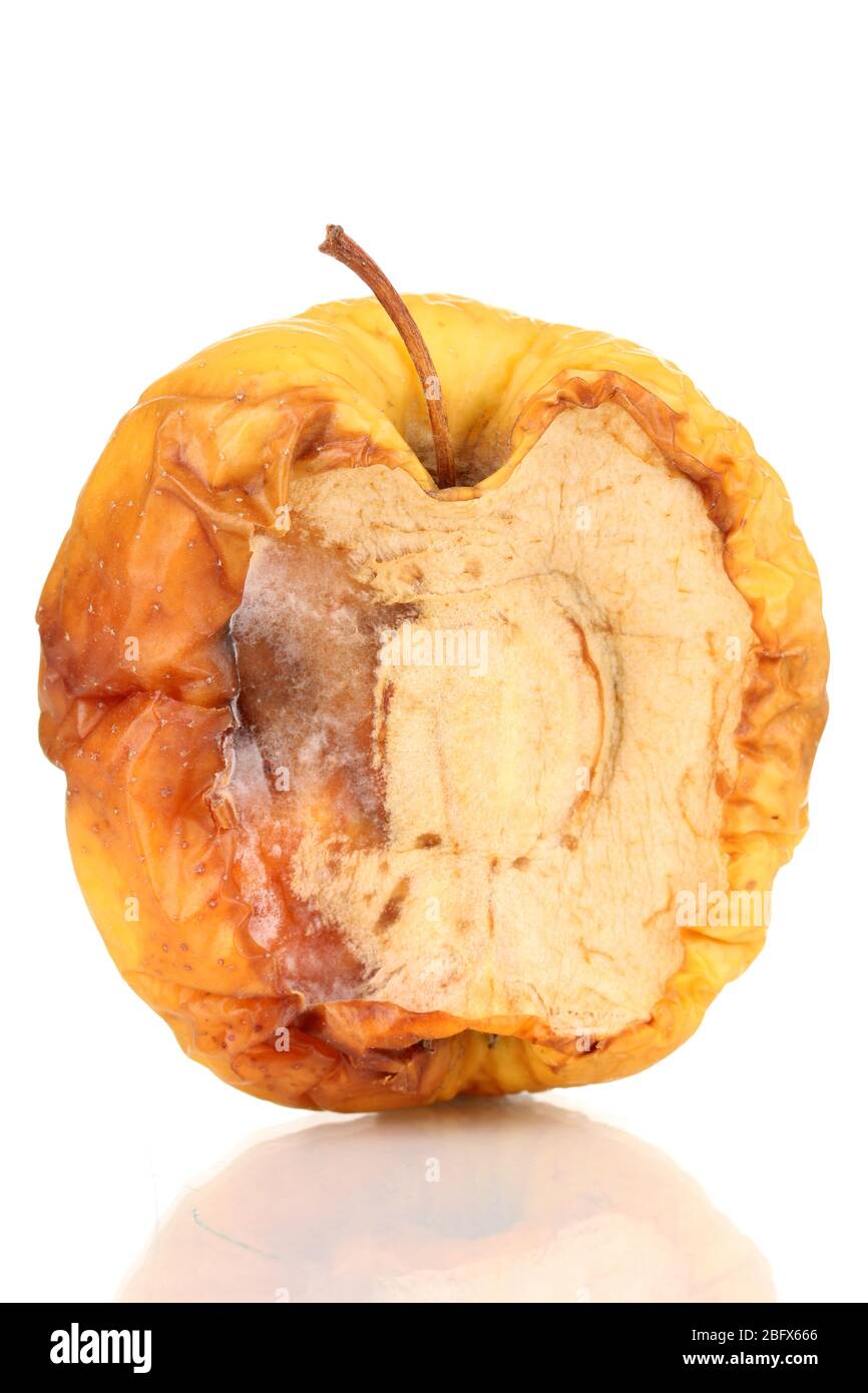yellow moldy apple as concept of skin problems, isolated on white Stock ...