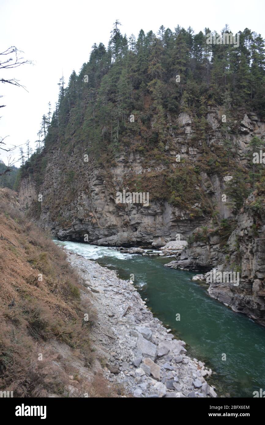 River scenery between Gangtey and Bumthang, Bhutan Stock Photo - Alamy
