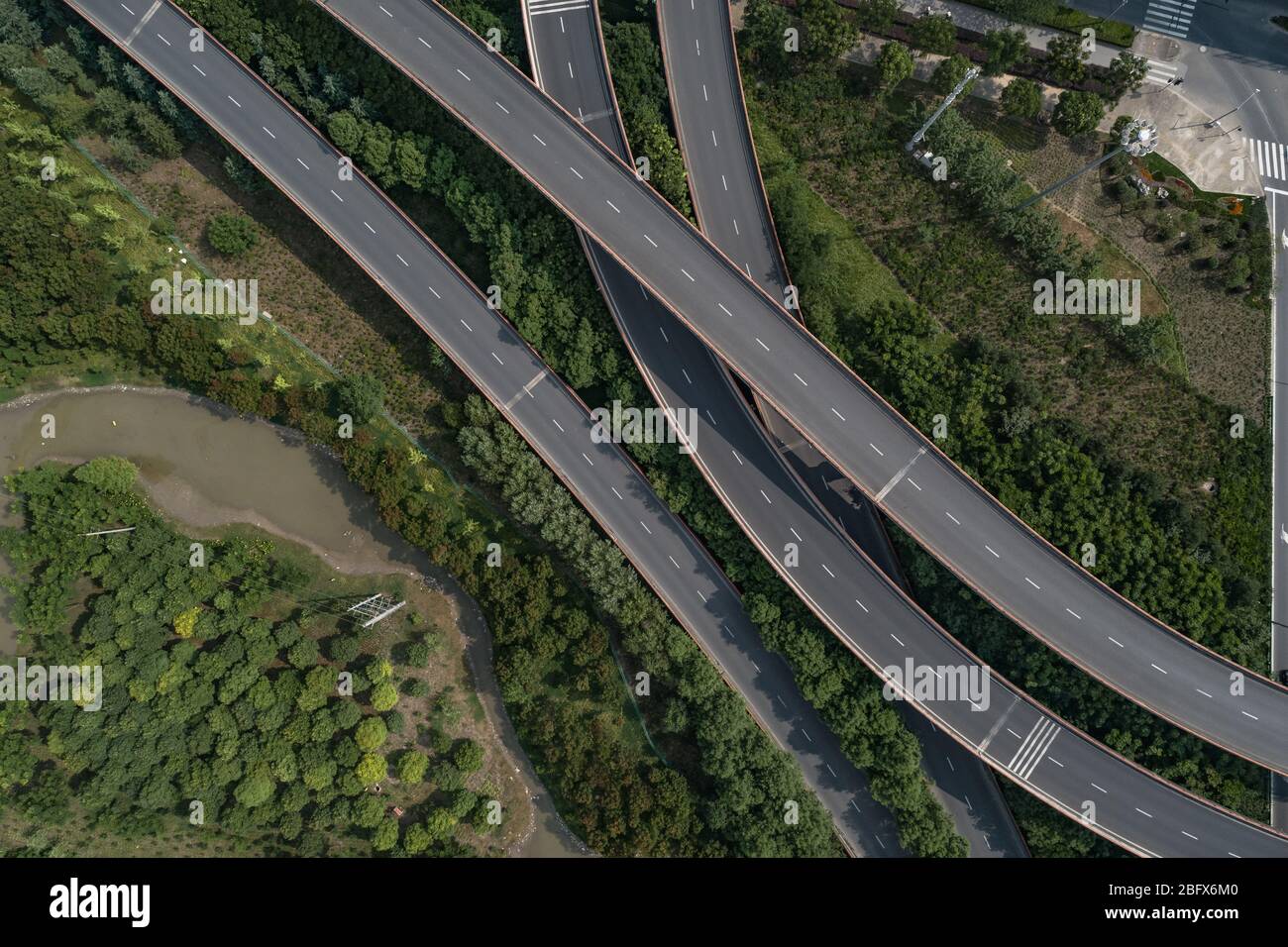 Aerial view of empty highway and overpass Stock Photo - Alamy